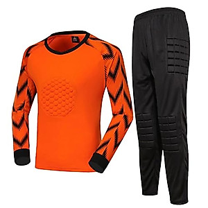 inhzoy Boys Football Goalkeeper Shirts and Pants Kit Sponge Padded Jersey Soccer Goalie Keeper Uniform Suit Orange 9-10 Years