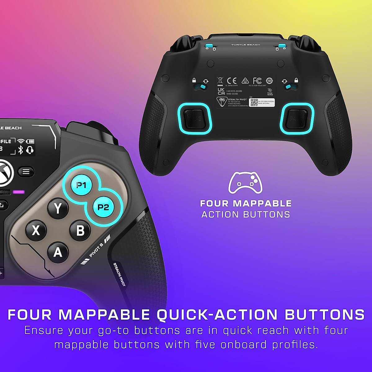 Turtle Beach Stealth Pivot Wireless Smart Game Controller Officially Licensed for Windows PC – Rotating Modules, Display Dashboard, Hall-Effect Sticks, Remappable Buttons, Bluetooth, 20-Hour Battery