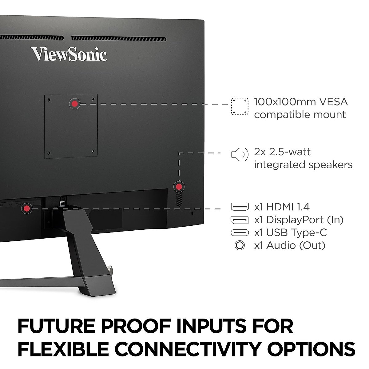 ViewSonic VX3267U-2K 32 Inch 1440p IPS Monitor with 65W USB C, HDR10 Content Support, Ultra-Thin Bezels, Eye Care, HDMI, and DP Input, Black