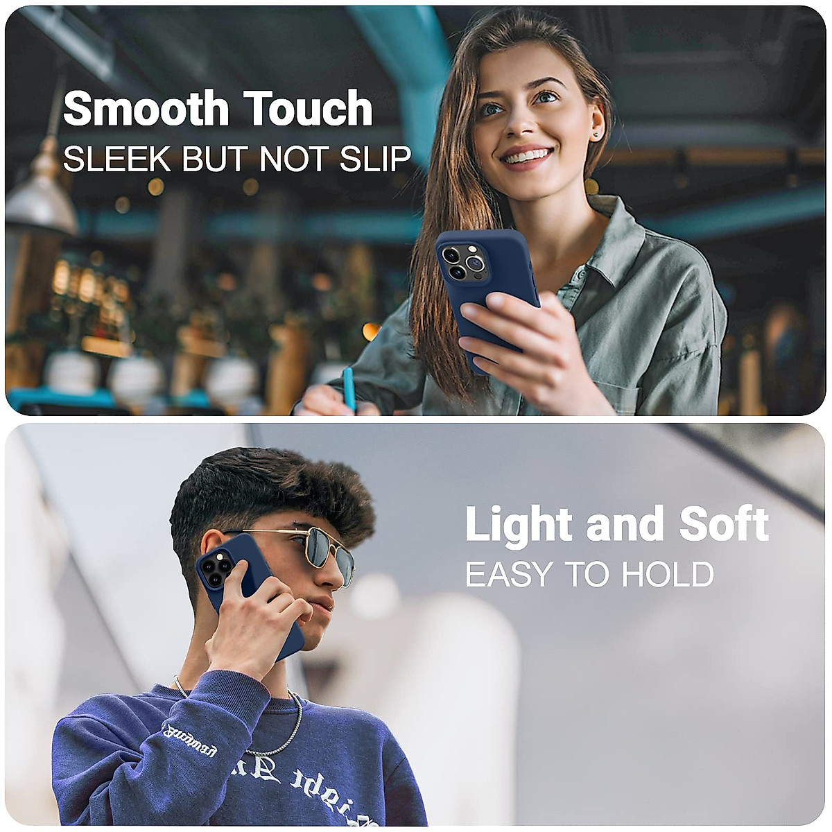 AOTESIER Compatible with iPhone 13 Pro Max 6.7 inch, Silky Touch Premium Soft Liquid Silicone Rubber Anti-Fingerprint Full-Body Protective Flexible Bumper Case, Navy Blue