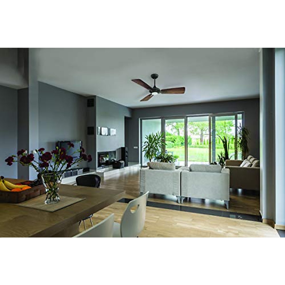 Mykonos Smart Indoor and Outdoor 3-Blade Ceiling Fan 52in Graphite Weathered Gray with 3000K LED Light Kit and Remote Control works with Alexa, Google Assistant, Samsung Things, and iOS or Android App