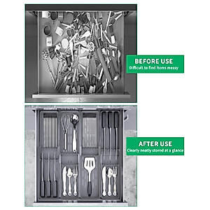 AEARY Kitchen Drawer Silverware Organizer, Adjustable Cutlery Organizer, Expandable Utensils Holder, Silverware Dividers Tray, Storage for Flatware, Large Drain Board (Gray,2 Sets)