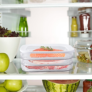 KINGHON Refrigerator Deli Meat Container - Stackable Bacon Holder with Airtight Lid and Serving Tongs - Food Storage Organizer for Cold Cuts, Cheese.