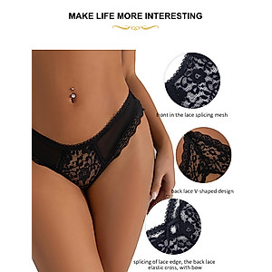 ohyeah Black Lace Thongs for Women Sexy Plus Size Lace Panties Cheeky Underwear Low Waist Underwear Lace Panties 3-Pack