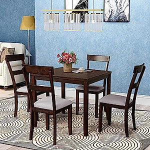 Appot AT-ST000036AAP 5 Piece, Industrial Wooden Table and 4 Chairs, Kitchen & Dining Sets for Dining, Kitchen, Bar, Living Room, Breakfast Nook, Espresso