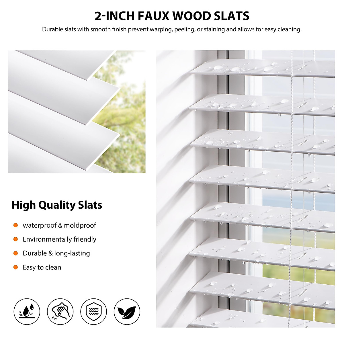 LazBlinds 2-inch Cordless Faux Wood Blinds with Royal Valance, Room Darkening Horizontal Window Blinds, Inside Mount Blinds for Windows - Actual Blinds Size: 70.5'' W x 72'' H - White