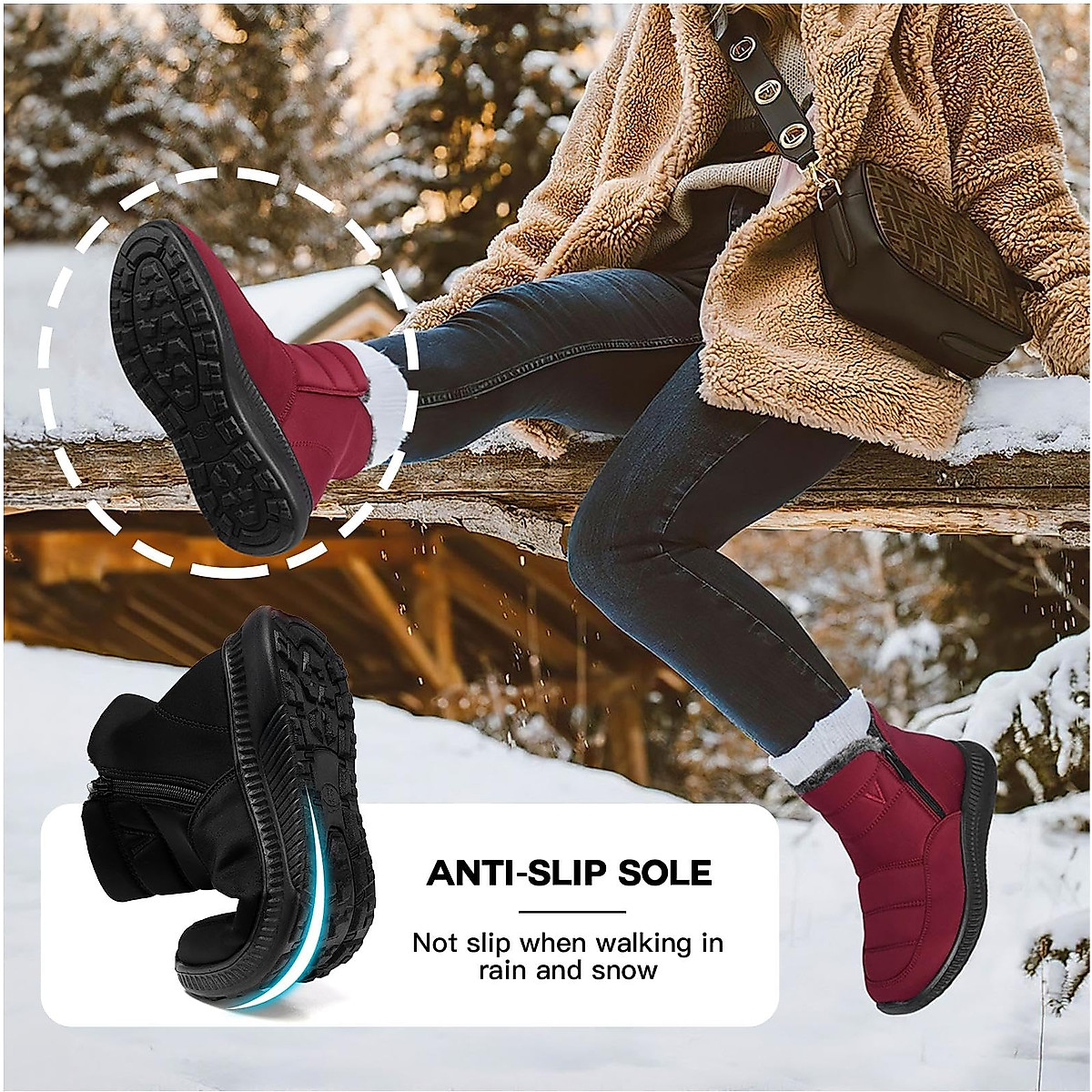 TEMOFON Women Snow Boots Winter: Warm Black Ankle Winter Shoes Waterproof Fur Lined Booties Womens Soft Boot Walking Comfortable Size 10