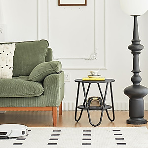 Leesingdo 2 Tier Round End Table, Black End Table with Metal Frame for Small Spaces, Accent Coffee Table, Sofa Table, Nightstand Table for Living Room, Bedroom