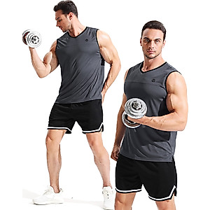 NELEUS Men's 3 Pack Running Tank Tops V Neck Sleeveless Athletic Shirts,5122,Black/Grey/White,S