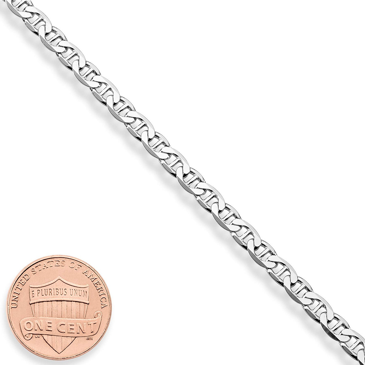 Miabella 925 Sterling Silver Italian 3mm, 4mm Solid Diamond-Cut Mariner Link Chain Anklet Ankle Bracelet for Women, Made in Italy (Width 4mm, Length 10 Inches)