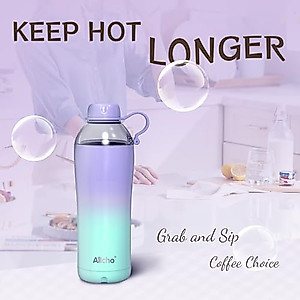 Allcho Insulated Water Bottle for Women, 18 oz Stainless Steel Water Bottles, Double Walled, 2 Lids (Chug & Tumbler) - Hydrate & Caffeinate, Gifts