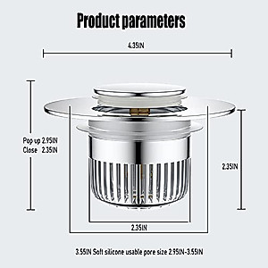 Kitchen Sink Strainer Stopper Kit, Pop Up Sink Stopper, Stainless Steel Food Debris Catcher for Kitchen