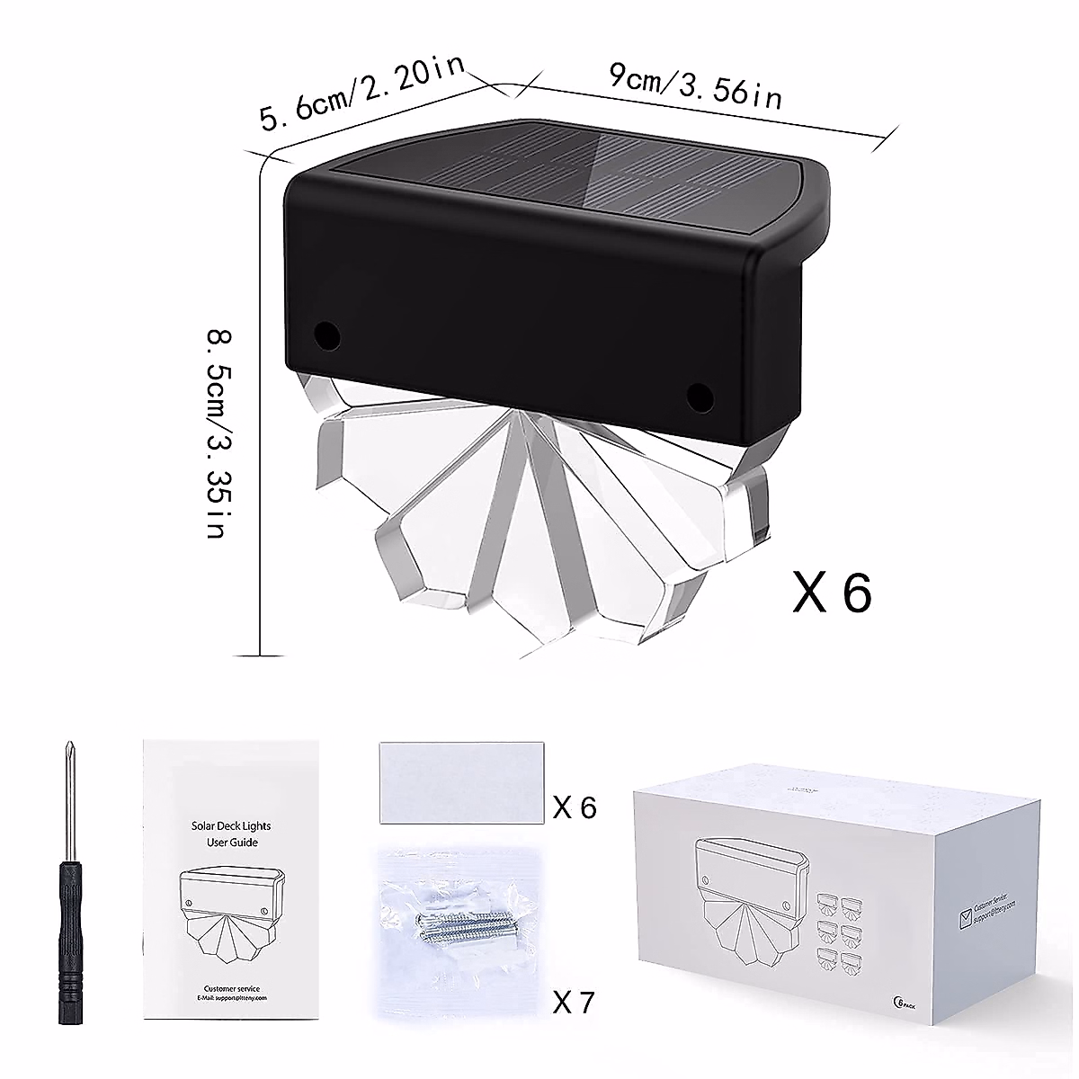 Ltteeny Solar Deck Lights Outdoor, 6 Pack Solar Step Lights Outdoor Waterproof LED Solar Fence Lights, Warm White/Color Changing, Stair Lights for Patio Stairs Yard Garden Pathway Step Fences (6 PC)