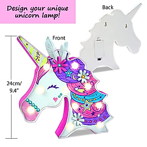 KRAFUN Easy DIY Unicorn LED Night Light Kids Lamp Kit for Girl Crafts – My First Beginner Arts and Crafts Gift, STEM STEAM Toys Painting Lamp with Marker for Age 5 6 7 8 9 10 11 12 Year Old