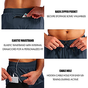 Pudolla Men’s 2 in 1 Running Shorts 5" Quick Dry Gym Athletic Workout Shorts for Men with Phone Pockets(Navy Blue Small)