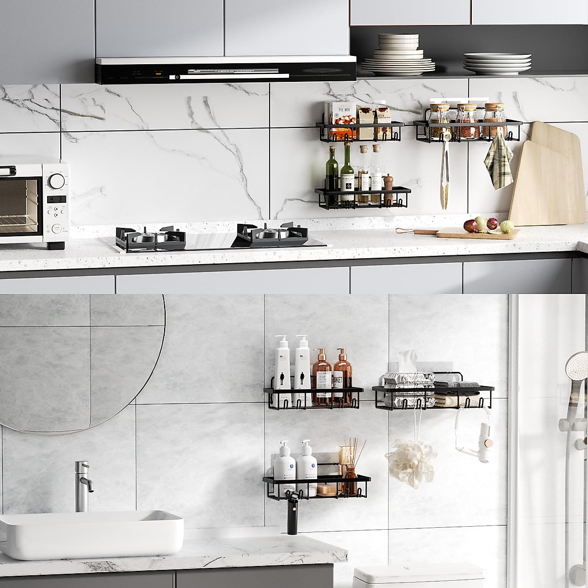 PLEDDANIO Adhesive Shower Caddy - 5 Pack Shower Shelf for Inside Shower, No Drilling Shower Rack with Hooks, Large Capacity Bathroom Accessories Organizer, No Drilling Wall Mounted Rack