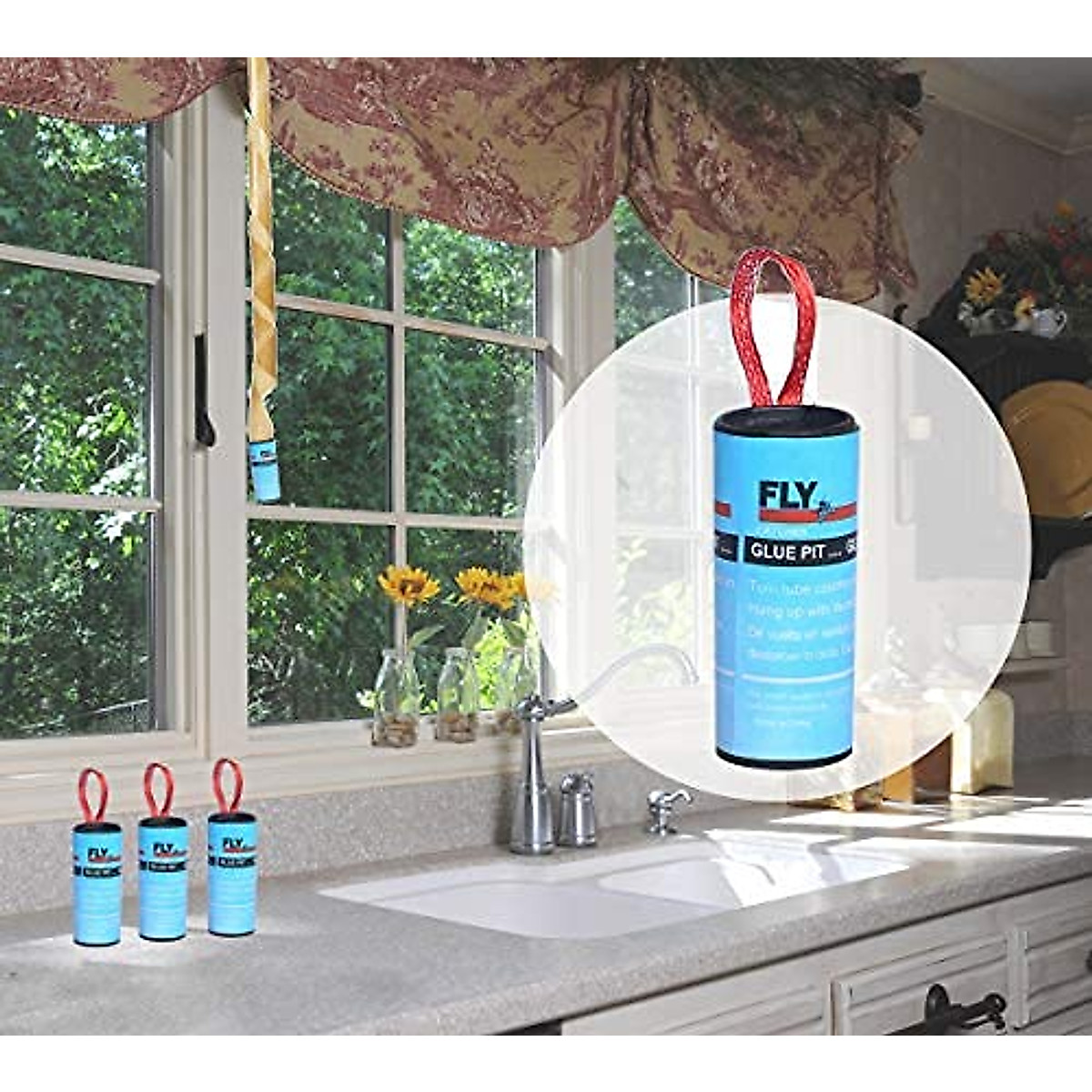 Dwcom 20 Pack Sticky Fly Traps Hanging, Fly Paper Strips Fly Ribbon Catcher Gnat Mosquito for House, Kitchen, Bullpen, Stable, Pasture