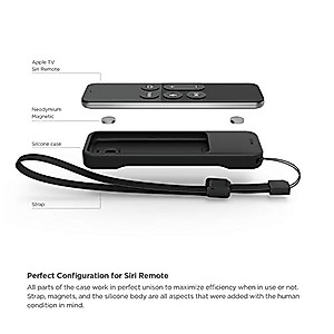 elago R1 Protective Silicone Case Cover Compatible with Apple TV 4K Siri 4th and 5th Generation Siri Remote Control - [Magnet Technology] [Lanyard Included] [Shock Absorption] - Black