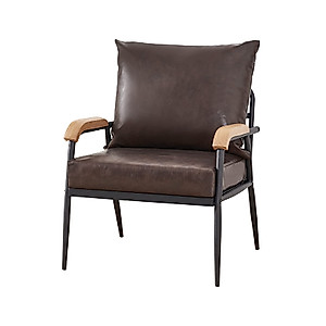 CLIPOP Mid Century Modern Accent Chair, Single Sofa with Removable Backrest and Cushion, Upholstered Faux Leather Armchair with Solid Wood Armrest Metal Frame Easy-Assembly, 24" W, Dark Brwon