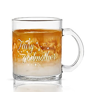 DAZLUTE Fairy Godmother Gifts, Godmother Glass Coffee Mugs, Mother’s Day Christmas Birthday Baptism Gifts for Godmother Women Mom from Godchildren, 11Oz Clear Coffee Cups With Handle