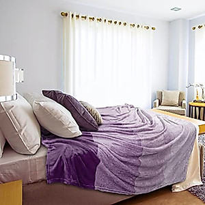 PAVILIA Flannel Fleece Ombre Throw Blanket for Couch | Soft Cozy Microfiber Couch Gradient Accent Blanket | Warm Lightweight Blanket for Sofa Chair Bed | All Season 50x60 Inches Purple Lavender