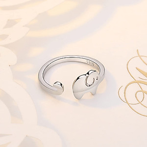 Cute Elephant Open Promise Statement Rings for Women Girls Minimalist Lovely Animal Eternity Engagement Ring Finger Band Fashion Jewelry Adjustable