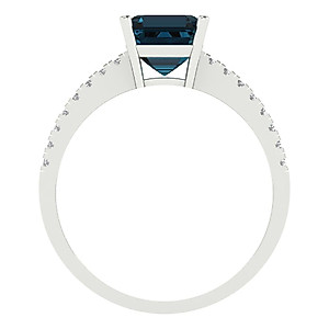 Clara Pucci 1.6ct Cushion Cut Solitaire Natural Royal Blue Topaz Designer Wedding Bridal art deco Anniversary Ring 14k White Gold