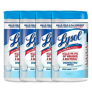 Lysol Disinfectant Wipes, Multi-Surface Disinfectant Cleaning Wipes, For Disinfecting and Cleaning, Crisp Linen, 80 Count (Pack of 4)