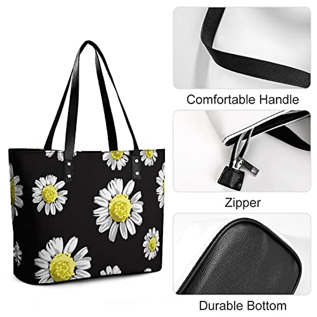 Womens Handbag Chamomile Flowers Pattern Leather Tote Bag Top Handle Satchel Bags For Lady