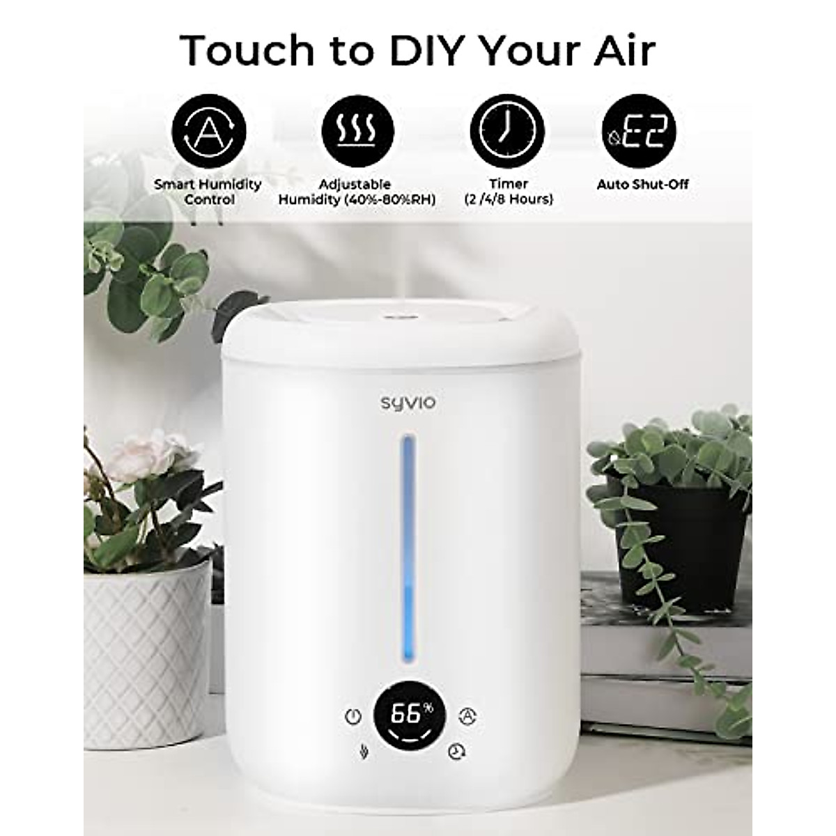 Cool Mist Air Humidifiers For Bedroom Large Room, Syvio 2.8L Smart Humidity Sensor, Easy to Clean for Baby Home Top Fill, Essential Oil Diffuser, Ultrasonic Quiet, 360° Nozzle