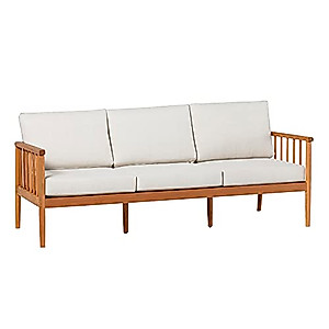 Walker Edison Dekian Modern Outdoor Spindle Style Triple Lounge, 75 Inch, Natural