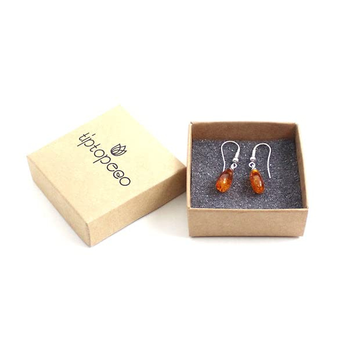 TipTopEco Baltic Amber Earrings For Women with Silver - Drop Dangle - Drop Shape (Cognac)