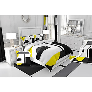 Erosebridal Geometric Bedding Set for Boys, Yellow Black Grey White Comforter Cover Geometry Irregular Shape Comforter Cover King Size for Kids Teens Adult Men, Rustic Farmhouse Country Bed Set