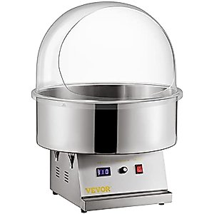 VEVOR Electric Cotton Candy Machine, 19.7-inch Stainless Steel Bowl, 1050W Candy Floss Maker with 338-482℉ Adjustable Temperature, Cover and Sugar Scoop Included, Perfect for Family Party, Silver