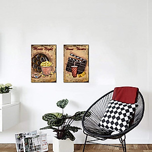 iHAPPYWALL 2 Pieces Old Fashioned Cinema Wall Art Movie Night Film Clapper Popcorn Movie Reel Picture Print on Canvas for Home Theater Room Decor Ready to Hang 16x24inch2pcs