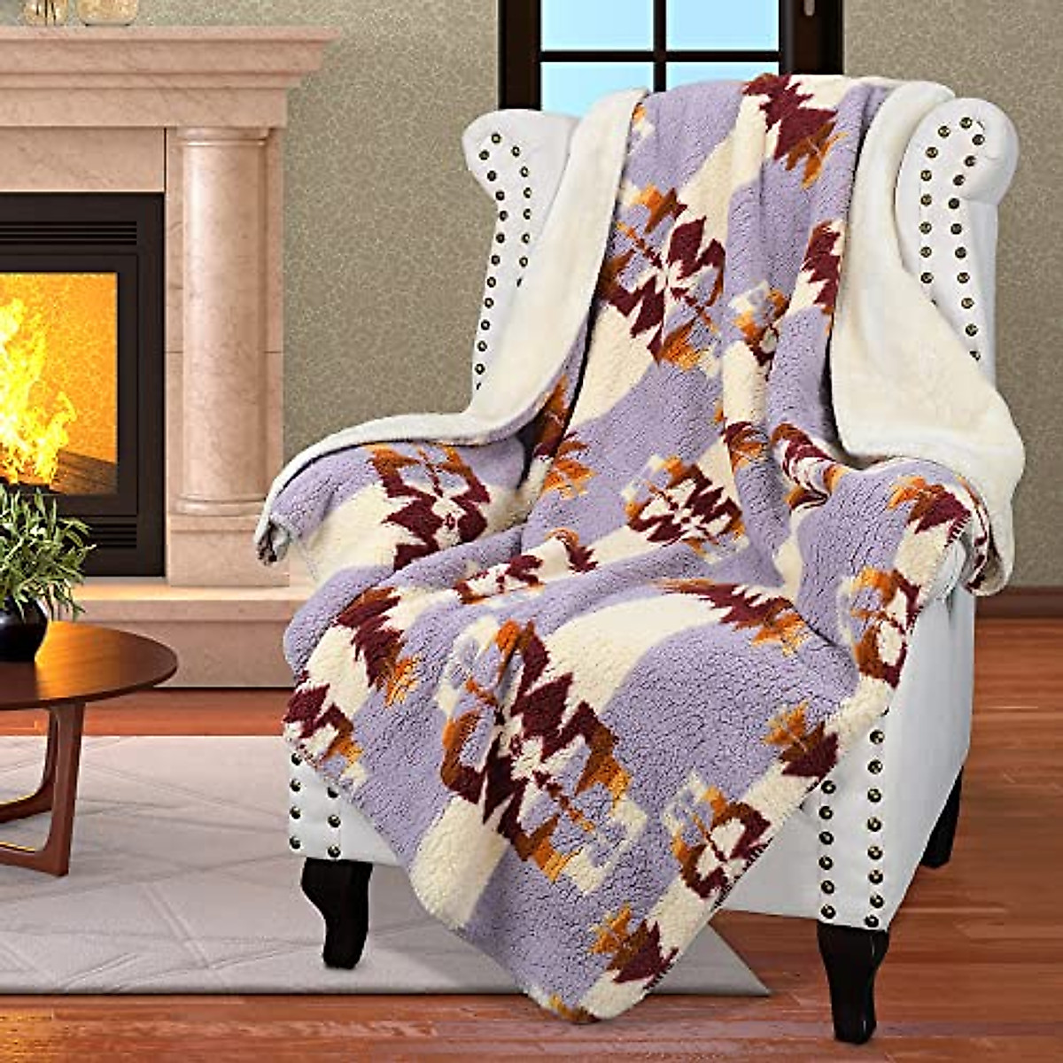 Catalonia Southwest Throw Blanket, Aztec Blanket for Couch or Room Decor, Reversible Comfy Fluffy Mexican Blanket, Gift Blanket, 50x60 inches