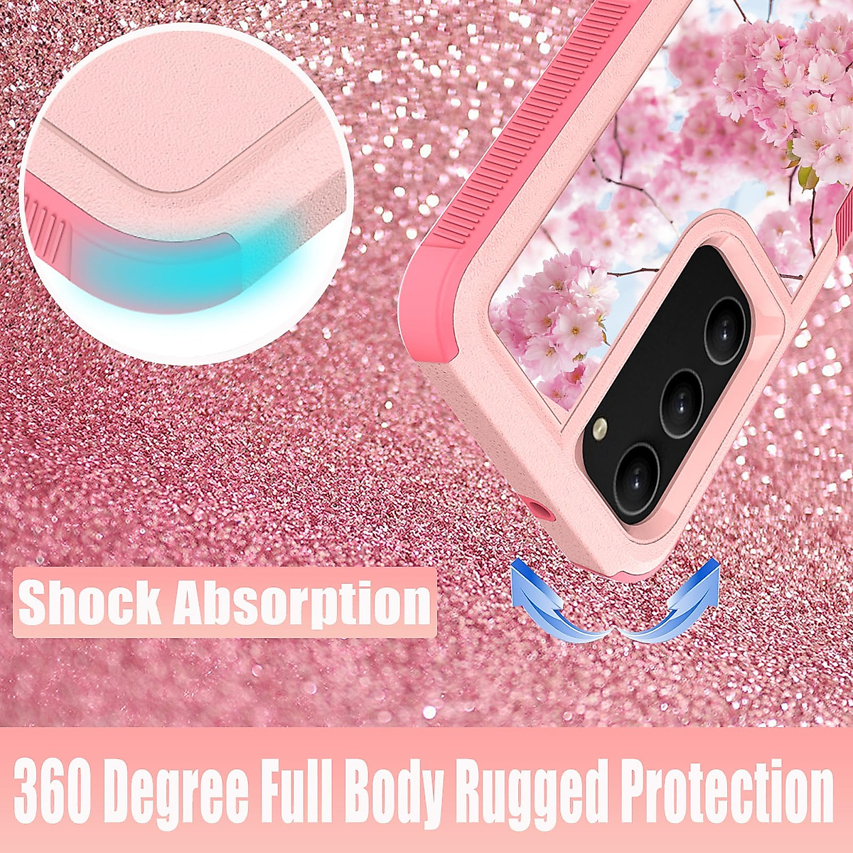 Case for Samsung Galaxy S23 Cherry Blossom Samsung S23 Phone Case and Cover for Galaxy Android S23 5G Cases Flower Sakura S23 Slim Case 6.1'' Heavy Duty Shockproof PC+Soft Silicone Covers