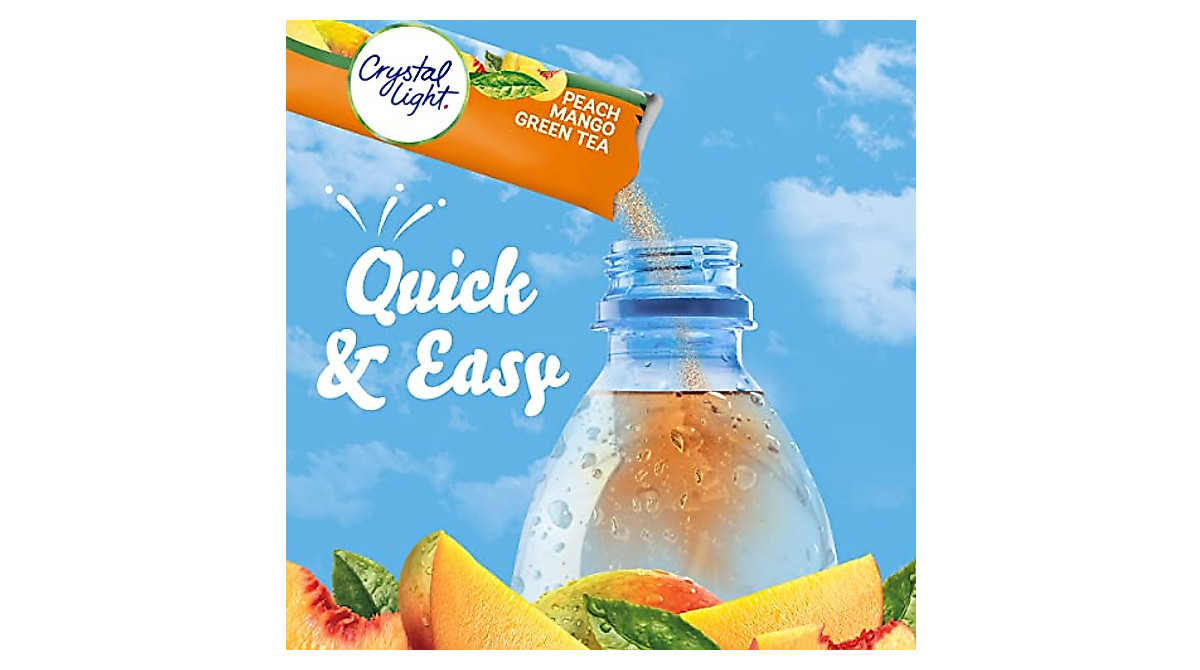 Crystal Light Peach Mango Green Tea Powder Mix | Zero Sugar & Low Cal
