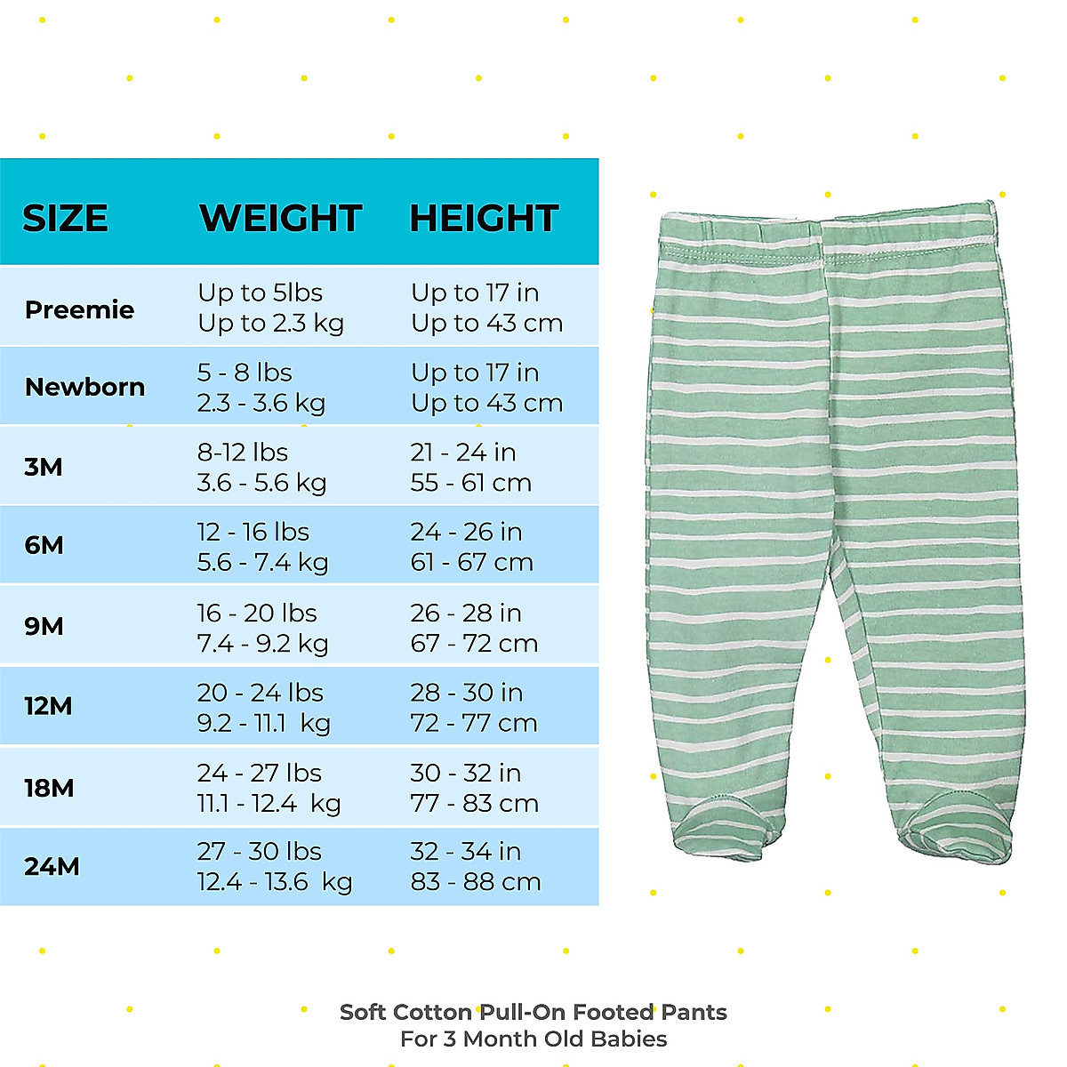 Spasilk 3 Pack Cotton Footed Pants for Baby Boy and Baby Girl — Baby Clothes Unisex — Newborn Baby Pants