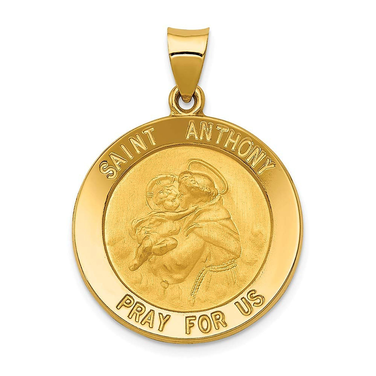 14k Yellow Gold Catholic Patron Saint Anthony Medal Pendant Charm - 31mm x 23mm