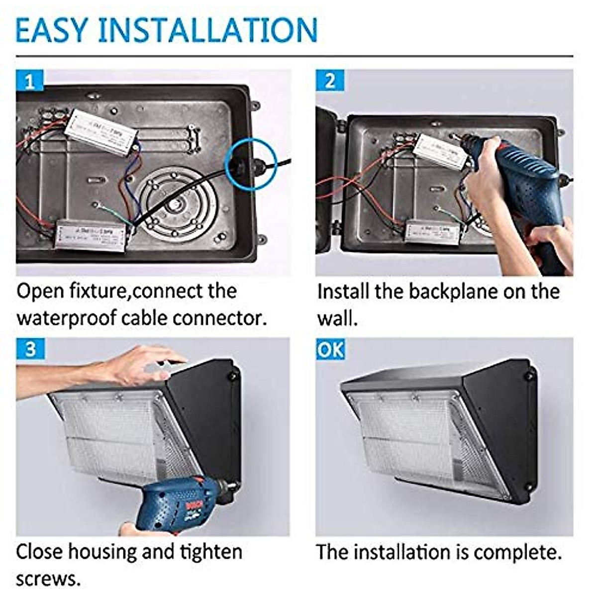 Light in Depot Photocell Dusk to Dawn 60w LED Wall Pack Area Light 5000K Daylight 6750Lm, AC120-277V Outdoor Security Lighting, Waterproof IP65, TUV/DLC Listed (60w, 4 Pack)