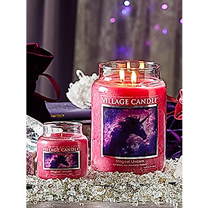 Village Candle Fairy Dust Large Glass Apothecary Jar Scented Candle, 21.25 oz, Purple & Unicorn Dreams Large Glass Apothecary Jar Scented Candle, 21.25 oz, Pink