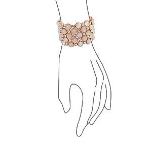 Bling Jewelry Holiday Fashion Wide Cuff Pink Rose Gold Plated Pink Cats Eye Crystal Statement Stretch Bracelet For Women Teen Prom