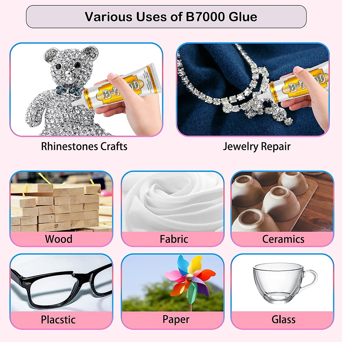 2023 Upgraded B7000 Glue Clear Rhinestones Glue for Crafts, 50ML/1.69 fl oz Jewelry Glue Fabric Glue, Multipurpose Super Adhesive B-7000 Glue for Phone Repair Nail Art Wood Glass Charms