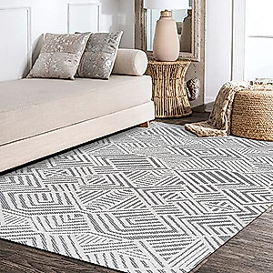 JONATHAN Y SBH103A-8 Jordan High-Low Pile Art Deco Geometric Indoor Outdoor Area-Rug Bohemian Contemporary Easy-Cleaning Bedroom Kitchen Backyard Patio Porch Non Shedding, 8 ft x 10 ft, White/Black