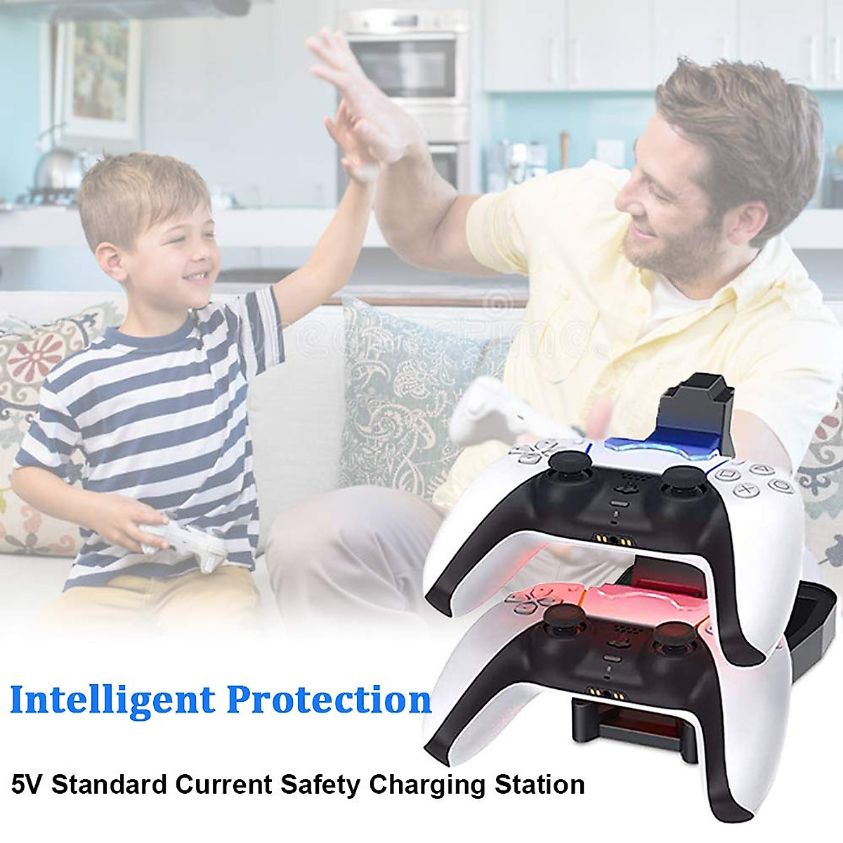 PS5 Controller Charger with LED Indicator, Fast Charging Dualsense Charging Station Dock for Dual Playstation 5 Controllers