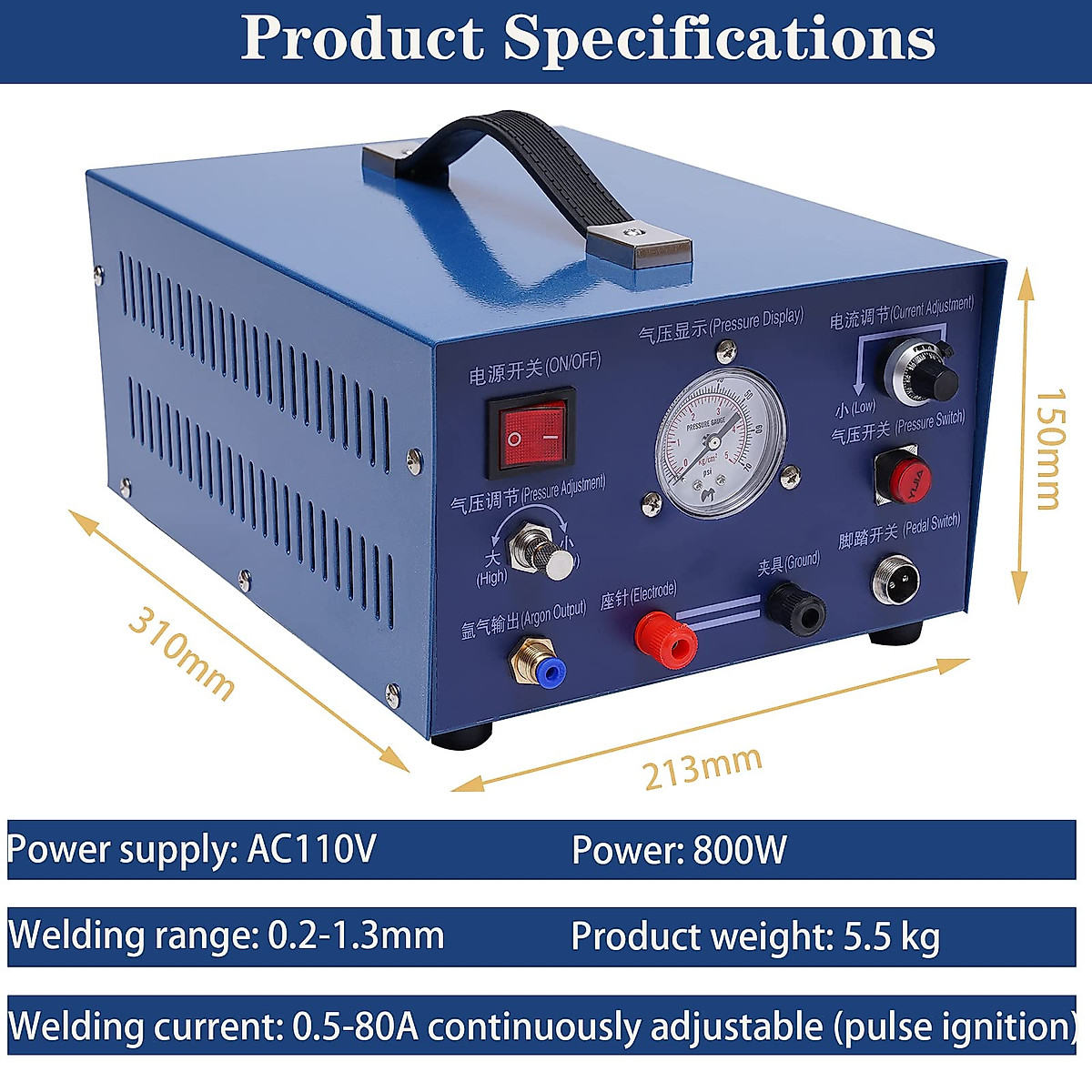 Jewelry Spot Welder, 110V Jewelry Welding Machine, JD Welding Machine, Sparkle Spot Welder Portable Spot Welding Machine, 0.5-80A Adjustable Pulse, with Foot Pedal