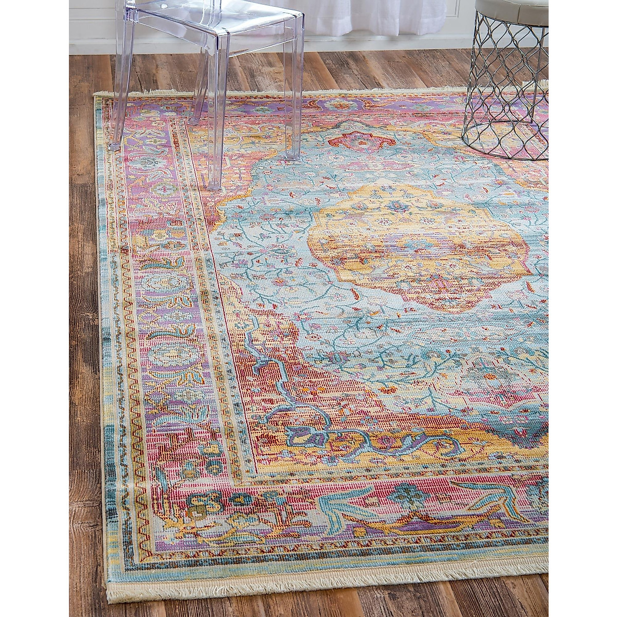 Unique Loom Baracoa Collection Area Rug - Miramar (5' 5" x 8' Rectangle, Light Blue/ Blue)