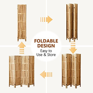 Asnefeli 4 Panel Room Divider, 5.6 FT Folding Privacy Screen Room Divider, Partition Divider for Room Separation, Room Partition Separator, Wooden Room Divider Screen for Home Office Bedroom (Natural)