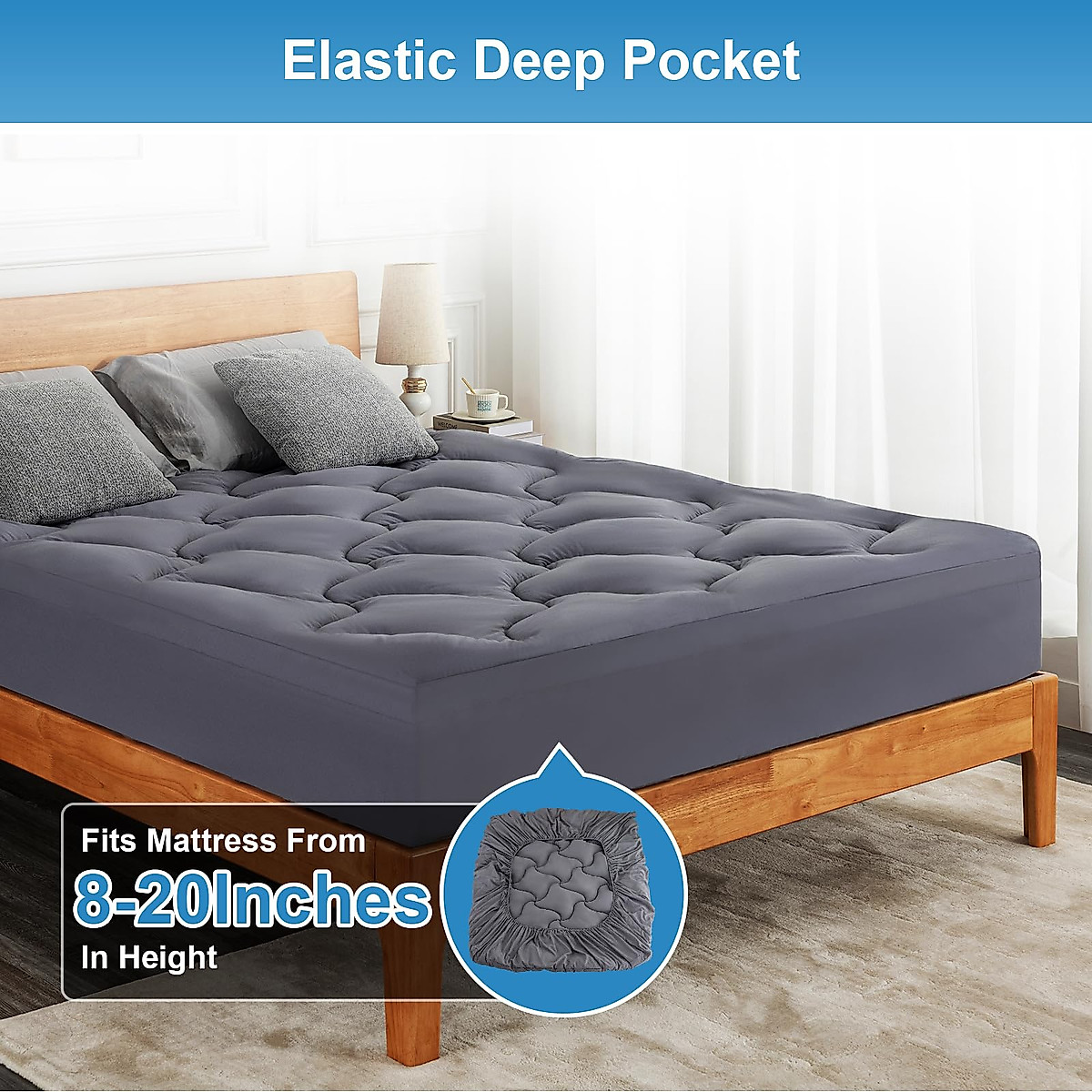 MUUEGM Dual Layer 4 Inch Memory Foam Mattress Topper Twin Size,2 Inch Gel Memory Foam Plus 2 Inch Cooling Pillow Top Cover with 8-21 Inch Deep Pocket,Mattress Pad for Back Pain,Grey